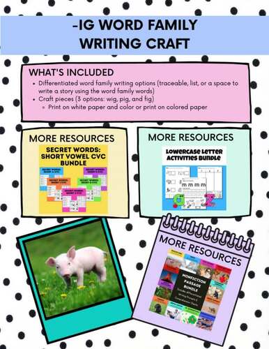 IG Word Family Phonics Writing Craftivity - Short I Phonics Writing & Craft