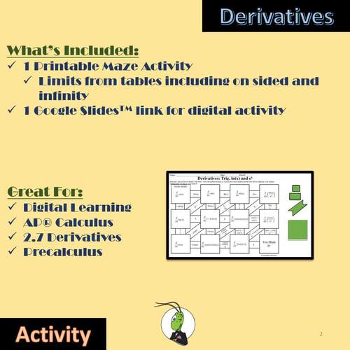 Derivatives of Trig, Lnx and E Maze Activity for AP Calculus 2.7