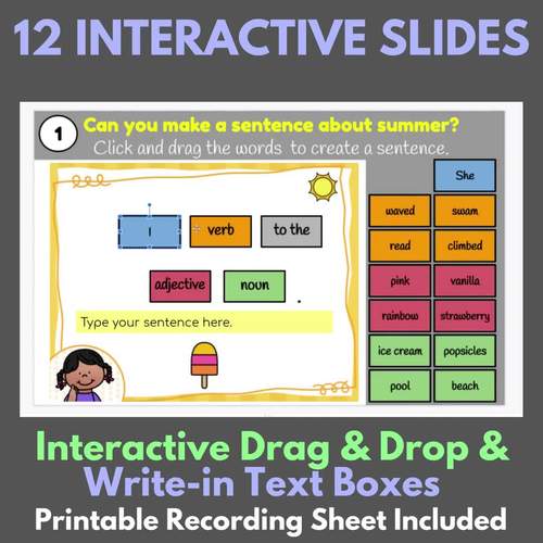 Summer Sentence Building - End of the Year Digital Activity with Parts ...