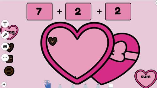 Valentine's Day Add with Three Numbers Seesaw & Google Classroom Activity