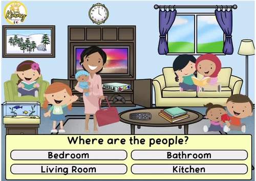 No Print! Picture Description (In the Living Room) | Answering WH Questions