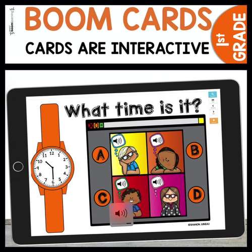Telling Time to the hour and half hour Digital Resource using Boom Cards