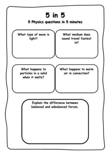 KS3 Physics Starter Questions Worksheets PDF by Worksheet Whisperer