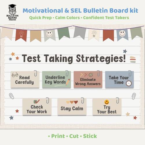 Test Taking Strategies Bulletin Board Kit | Calm Pastel Nature Decor ...