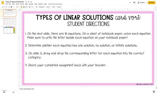 Types of Solutions Digital Activity by Lindsay Bowden - Secondary Math