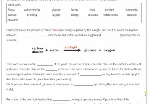 Photosynthesis and Respiration CLOZE PASSAGE by The Science Bunch