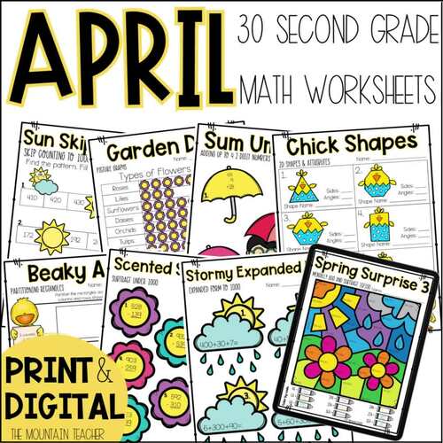 No Prep Spring Math Test Prep Activities for 2nd Grade 30 April Math ...