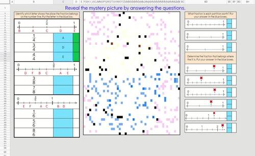 Digital Math Pixel Art Mystery Picture 3rd Grade 3.NF.2 Fractions ...