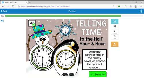 Telling Time Hour and Half Hour First Grade Math Winter BOOM Cards ...