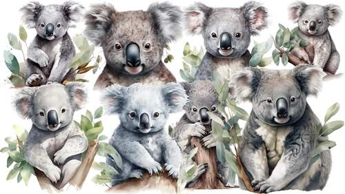 Watercolor Adorable Koala Clipart Set of 20 Files by ArtisticTimberStudio
