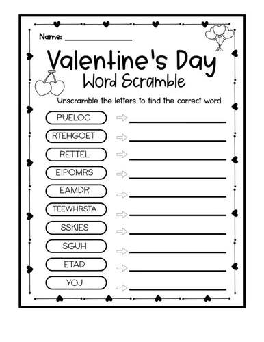 Valentine's Day Word Scramble Worksheets by Kidzvilly | TPT