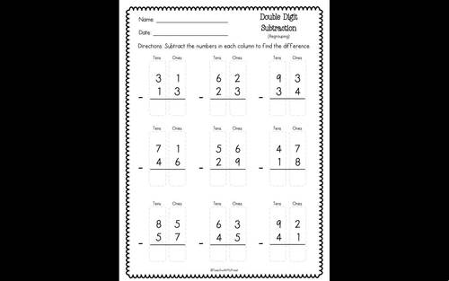 Double Digit Subtraction Worksheets (Regrouping) by TeachwithMsPriest