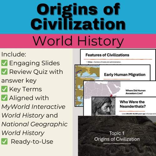 Topic 1 Origins of Civilization Lesson Slides and Review Quiz Pack
