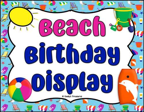 Beach Birthday Display (Bright Colors) by Cindy's Treasures | TPT