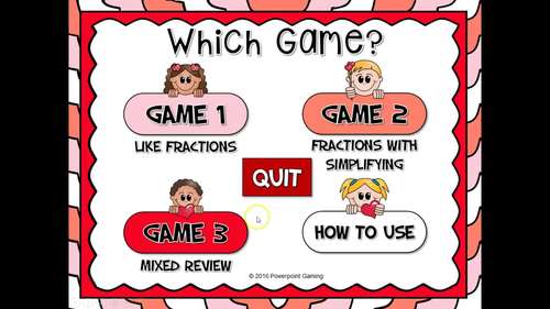 Adding Fractions Valentine's Day Powerpoint Game by Teacher Gameroom