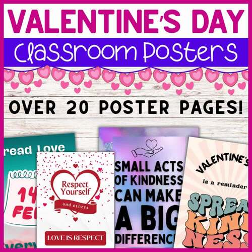 Valentine's Day Posters Kindness Love Respect Classroom Bulletin Board ...