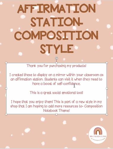 Affirmation Station Mirror Positive Mindset Card/SEL- Composition Style