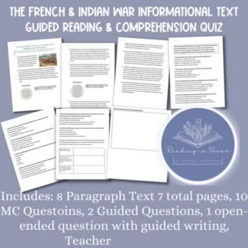The French and Indian War Text- Non Fiction Comprehension with writing ...