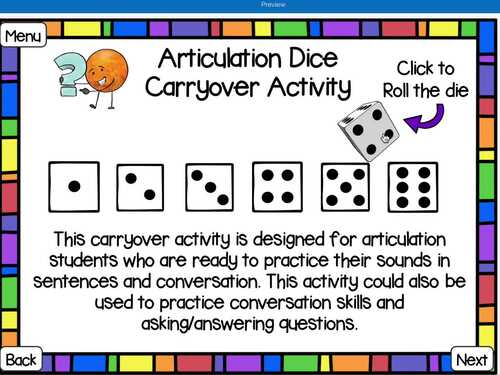 Articulation Carryover Dice Activity Task Cards + Boom Cards Speech ...