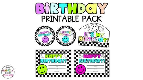Retro & Preppy Classroom Birthday Certificates, Crowns and Pencil Toppers