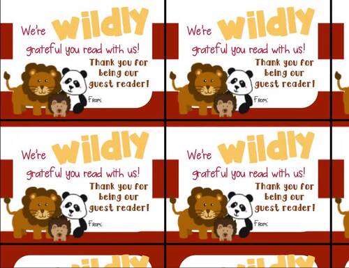 Animal Crackers Guest Reader Appreciation Gift Tag- We're wildly ...