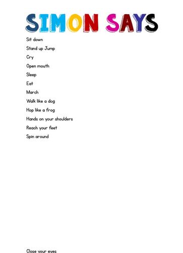 Simon Says Game For Kids in english by Upschool Design | TPT