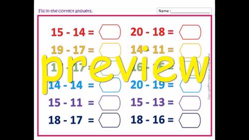 Subtraction – numbers 11 to 20 – Cut and paste worksheets Activities.