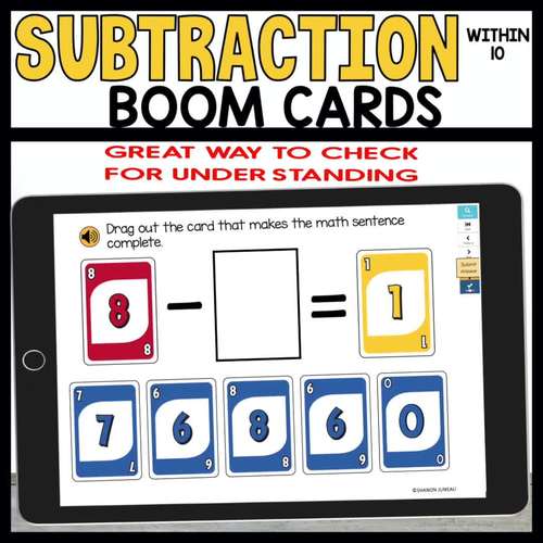 Subtraction within 10 Math Review Boom Cards No Prep Kindergarten Centers