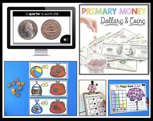 Money Kindergarten - First Grade Math Dollars and Coins Song Centers ...