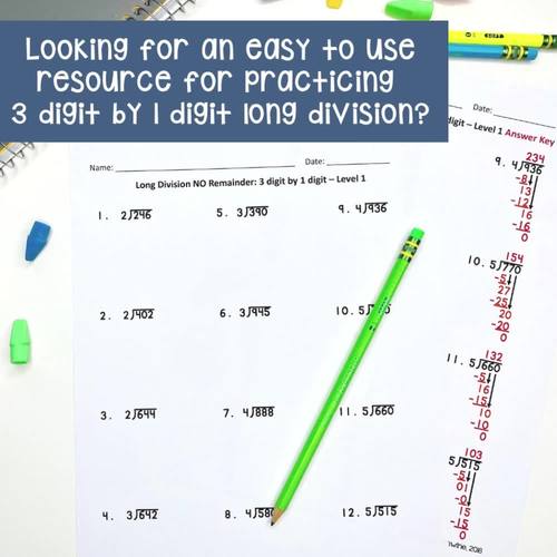 #Toast23 3 Digit by 1 Digit Long Division Worksheets - Differentiated