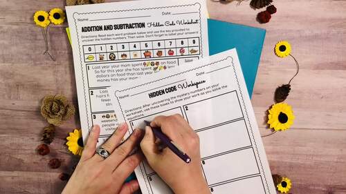 4 NBT 4 Fall Themed Addition & Subtraction Word Problems Hidden Code ...