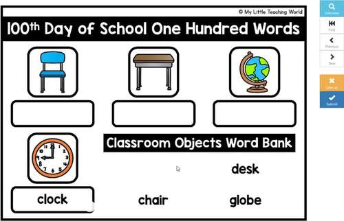 100th Day of School 100 Words Boom Cards by My Little Teaching World