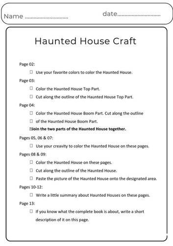 build a haunted house craft | coloring page | Halloween writing | TPT