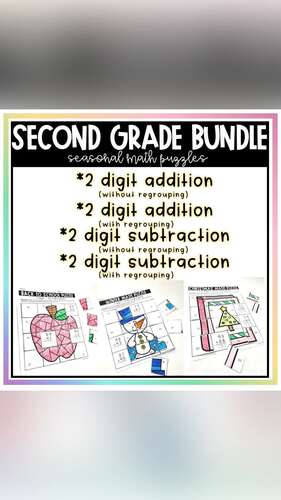 Earth Day Math 2 digit Addition Subtraction Puzzles for 2nd Grade