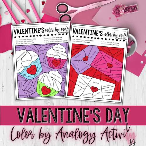 Valentine's Day Coloring Pages - Color-by-Analogy CCSS.L.5 Vocabulary ...