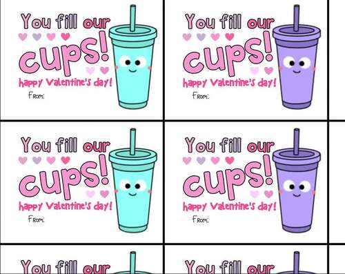 Tumbler (Cup) Valentine's Day Gift Tag- You fill my (our) heart(s ...