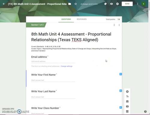 8th Math Unit 4 Google Quiz - Proportional Relationships by Amazing ...