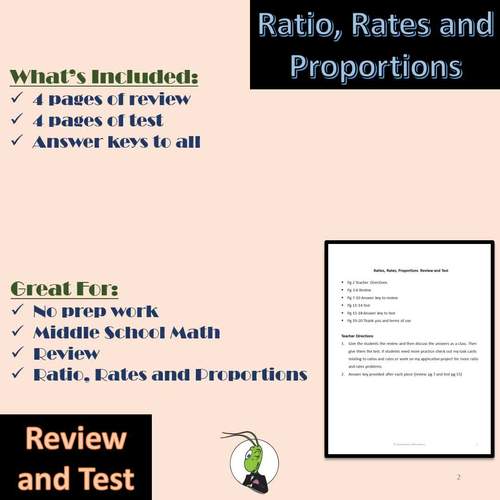 Ratios, Rates, Proportions Review and Test PreAlgebra | TPT