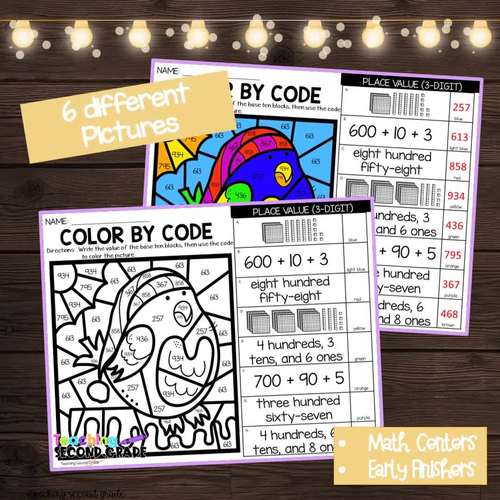 Place Value Worksheets | Color by Code Math Activities for Winter