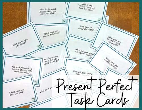 Adult ESL Present Perfect Verb Tense English Grammar Task Cards with ...
