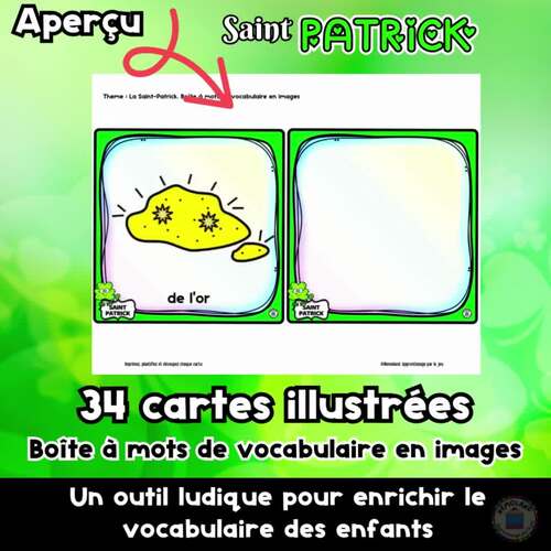 Boîte à mots de vocabulaire en images St Patrick | TPT
