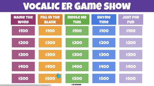 Vocalic ER Game Show Digital, No Print and Interactive Using Google Slides