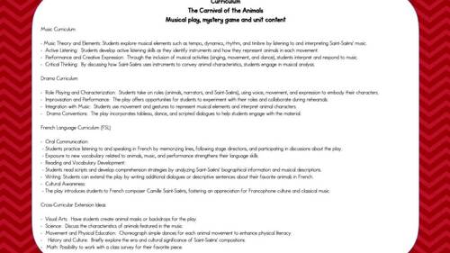 FRENCH Music and Drama, Dance Play Carnaval des Animaux Theatre Script