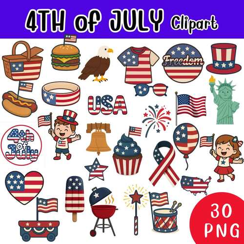 4th of July Clipart – 30 Cute Patriotic PNGs | Independence Day Graphics