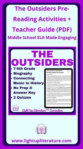 The Outsiders Pre-Reading Activities Teacher Guide S. E. Hinton ...