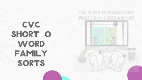 CVC Word Family Sorts: Short O B&W Worksheet & Easel Activity | TPT