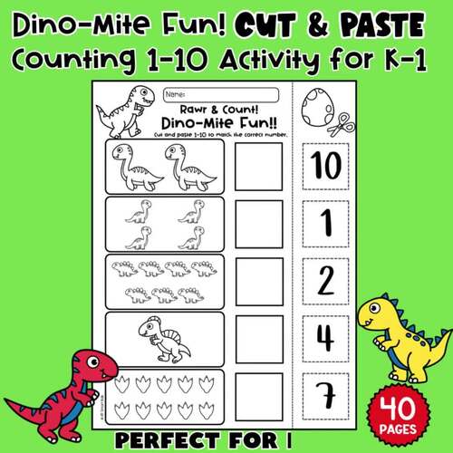 Back to School Dinosaur Counting 1–10 | Cut and Paste Number Matching ...