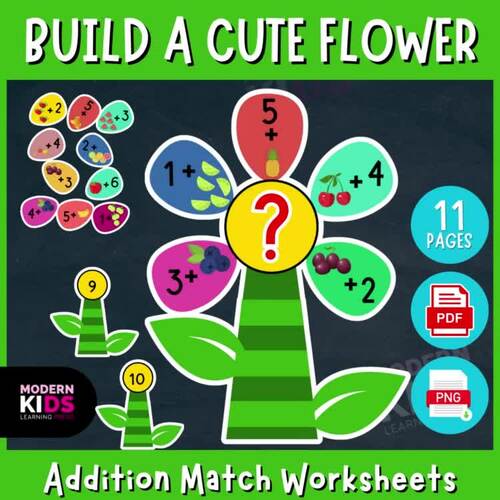 Build a Cute Flower Addition Match Worksheets by ModernKids LearningPress