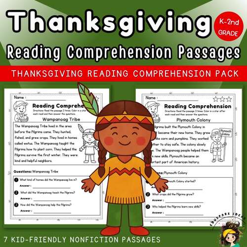 Thanksgiving History Reading Comprehension with Questions 1st 2nd Grade