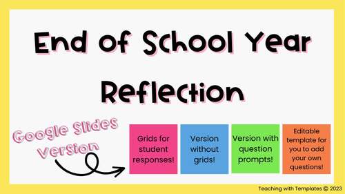 End of School Year Reflection Activity-Google Slides Editable-Simple ...